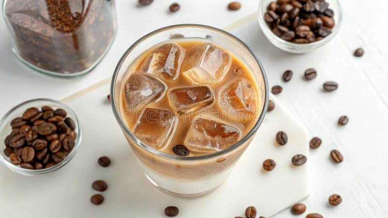 Iced Coffee Latte with Ice Cubes, Coffee Beans, Refreshing Drink ...