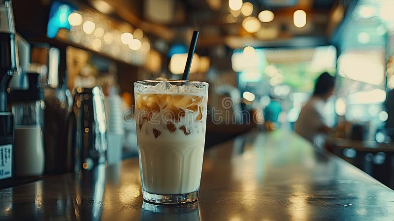 Iced Coffee with Milk on the Bar Counter in a Cafe Stock Illustration ...