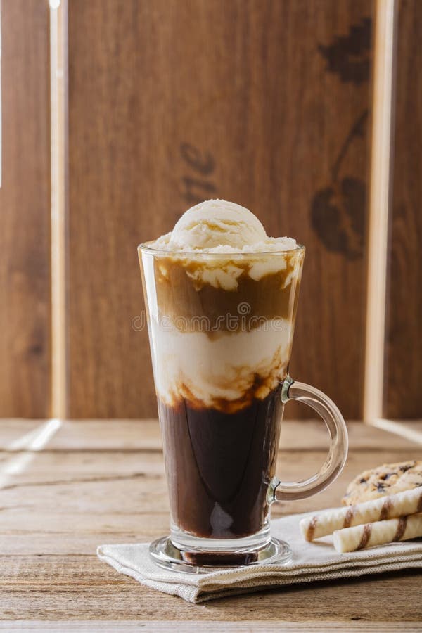 Cold coffee with ice cream stock image. Image of coffee - 52209333