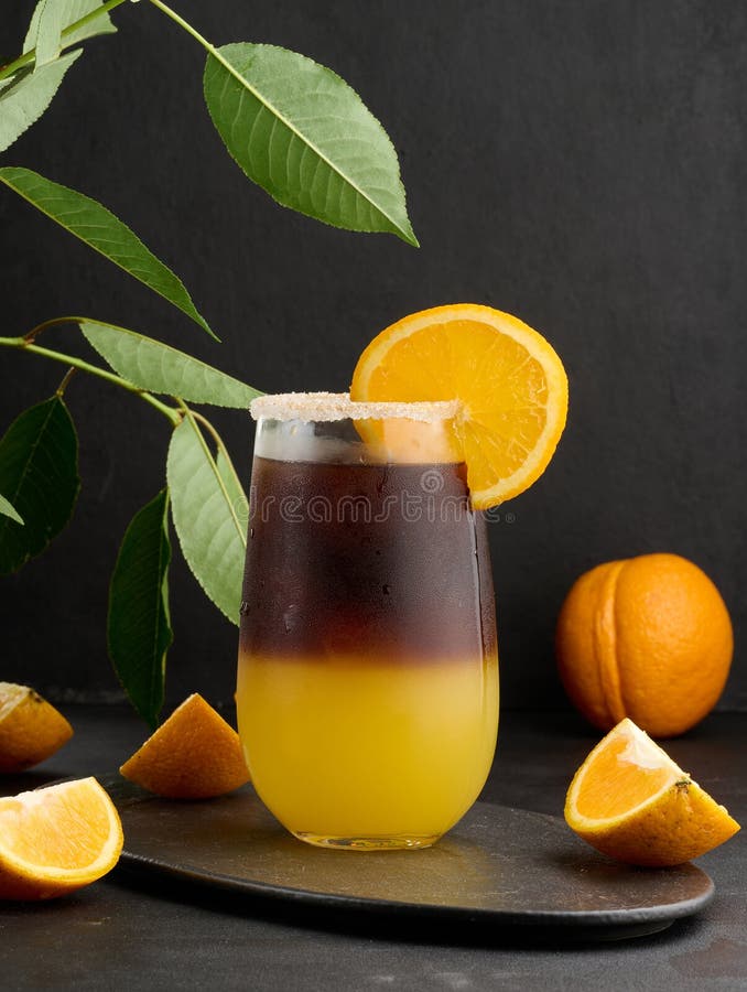 Iced Coffee with Orange Juice in a Transparent Glass, Refreshing Bumble ...
