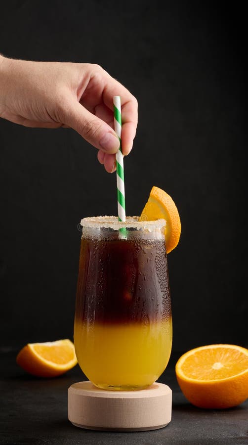 Iced Coffee with Orange Juice in a Transparent Glass, Refreshing Bumble ...