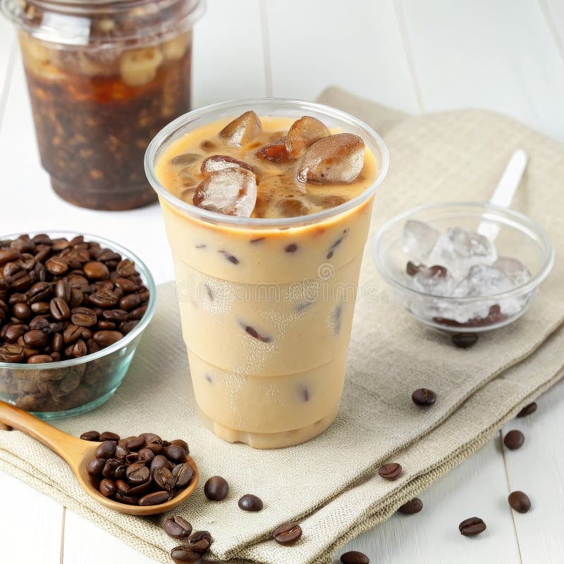 Iced Coffee Plastic Cup Composition, Close-up, Refreshing Drink, Coffee ...