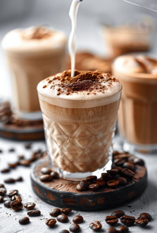 Iced Coffee Pouring into Glass with Ice Stock Image - Image of shop ...
