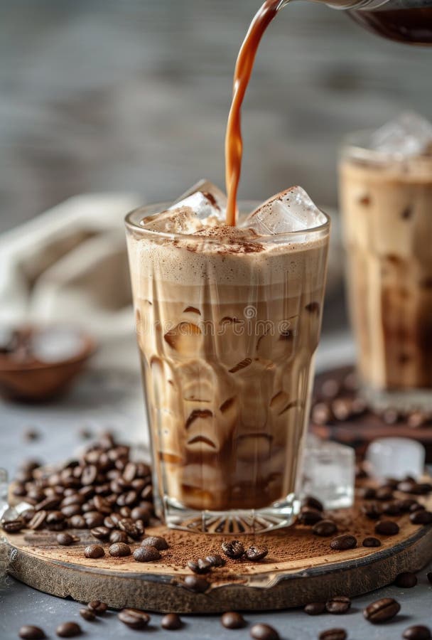Iced Coffee Pouring into Glass with Ice Stock Photo - Image of cold ...