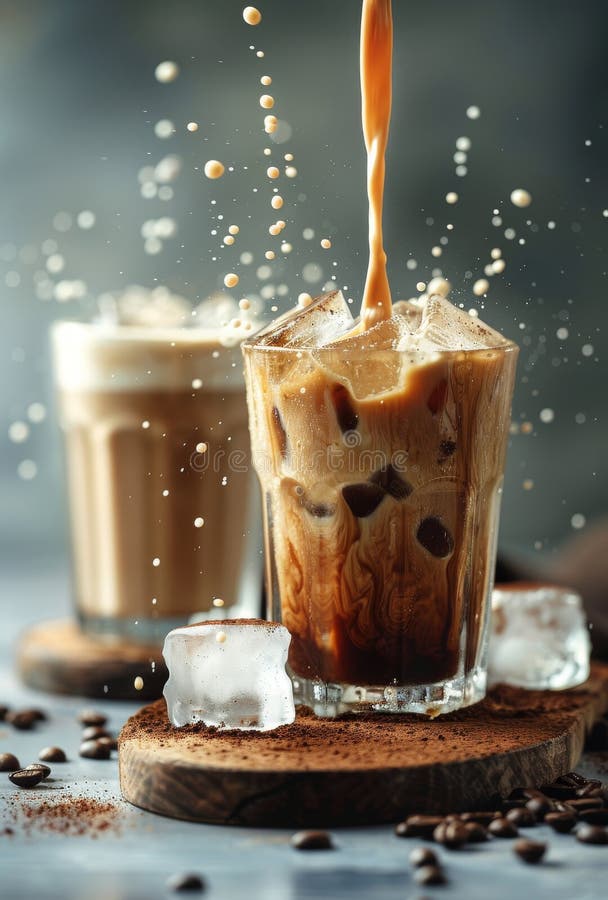 Iced Coffee Pouring into Glass with Ice Stock Image - Image of cold ...