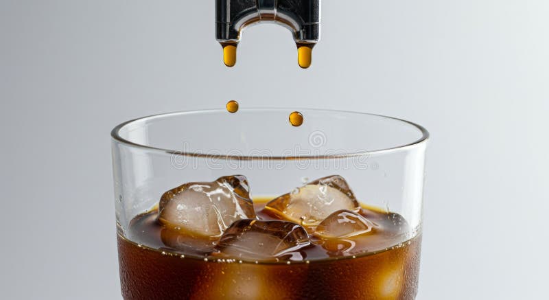 Iced Coffee Pouring into Glass with Ice Cubes Stock Illustration ...