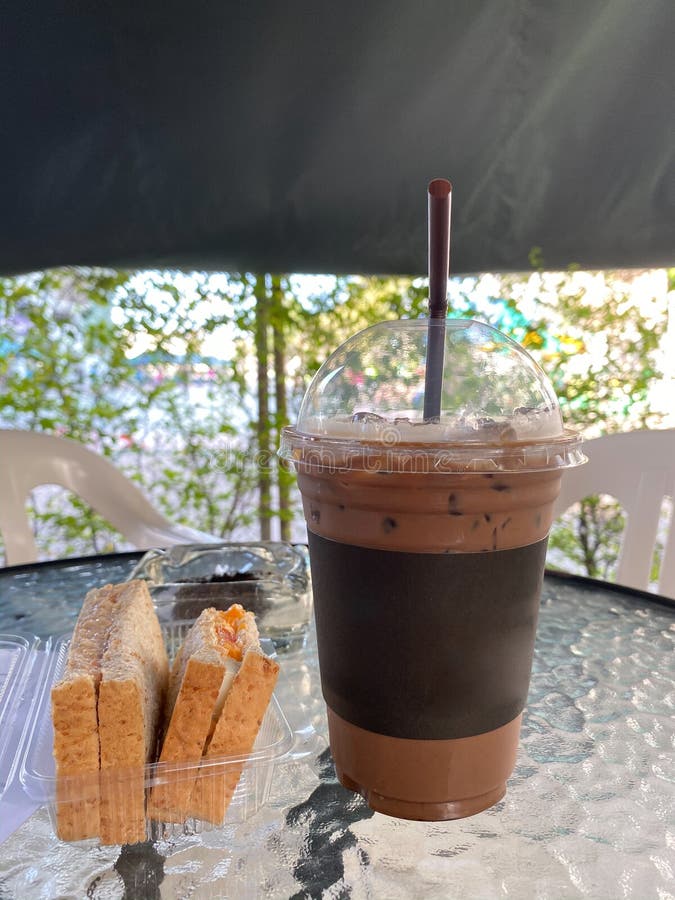 Iced coffee with sandwich stock photo. Image of copy - 169298834