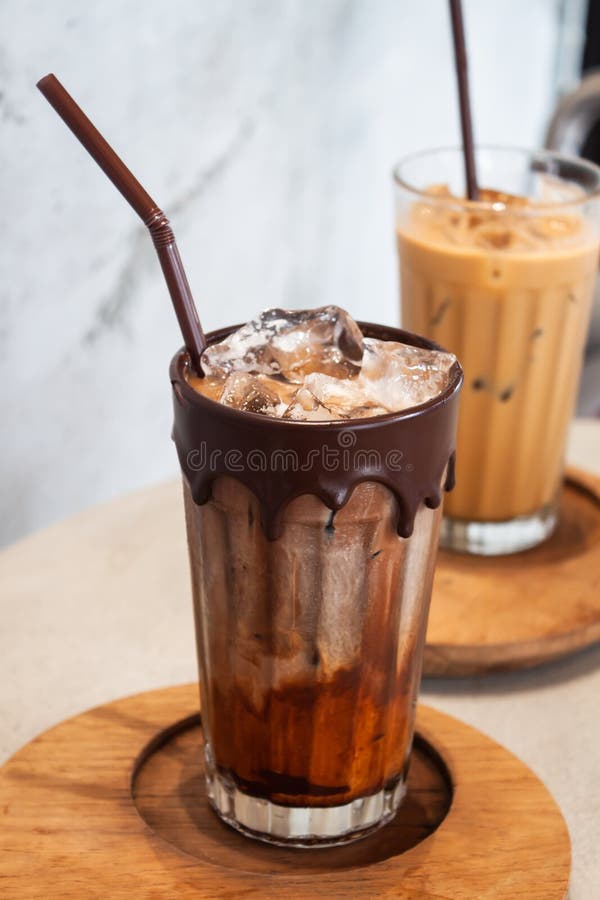 Iced coffee in coffee shop stock photo. Image of milk - 161744732