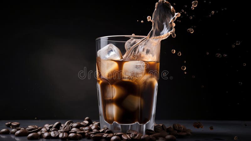 Iced Coffee Splash with Ice Cubes and Beans Stock Illustration ...