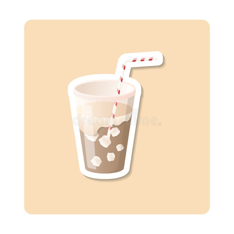Iced Coffee Sticker Illustration. Cup, Straw, Ice Cube, Coffee ...