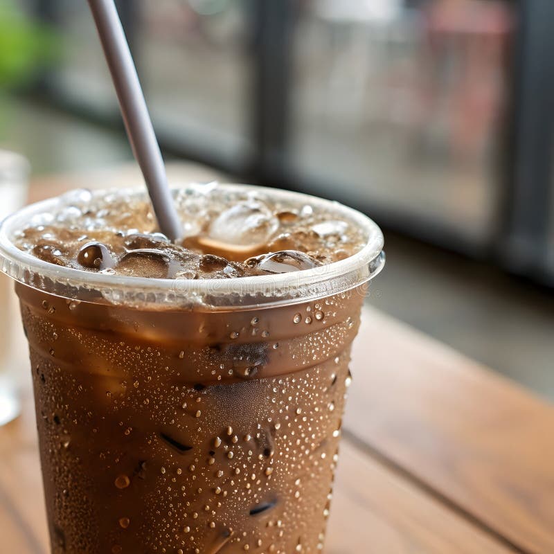 Iced Coffee with Straw and Condensation on White Background Stock ...