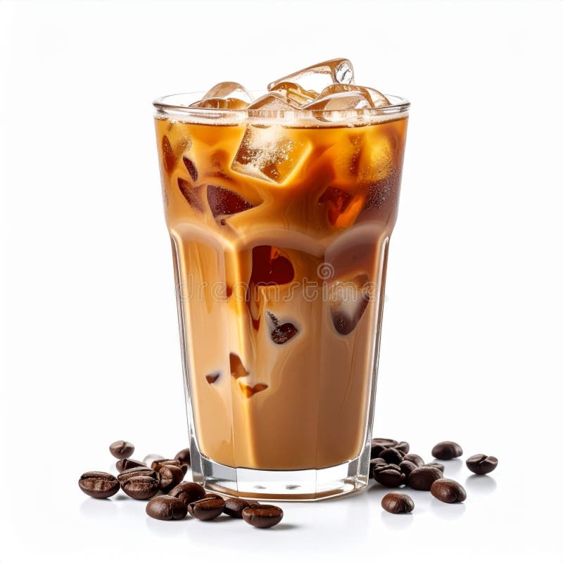 Iced Coffee in a Tall Glass with Ice Cubes and Coffee Beans Stock ...