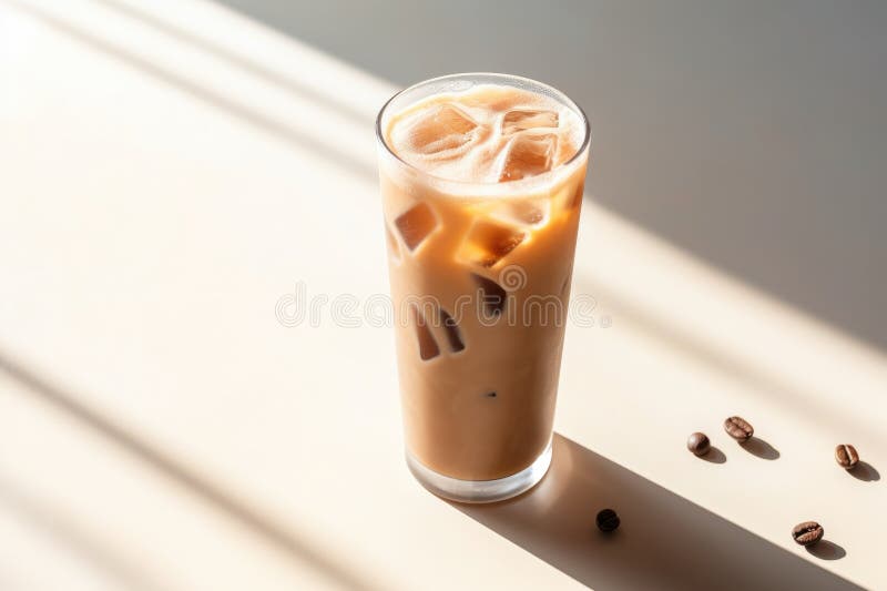 Iced Coffee in a Tall Glass with Sunlight Casting Shadows Stock Photo ...