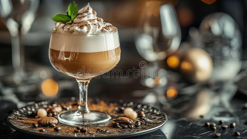 Iced Coffee Topped with Milk Foam, Modern Style. Stock Image - Image of ...