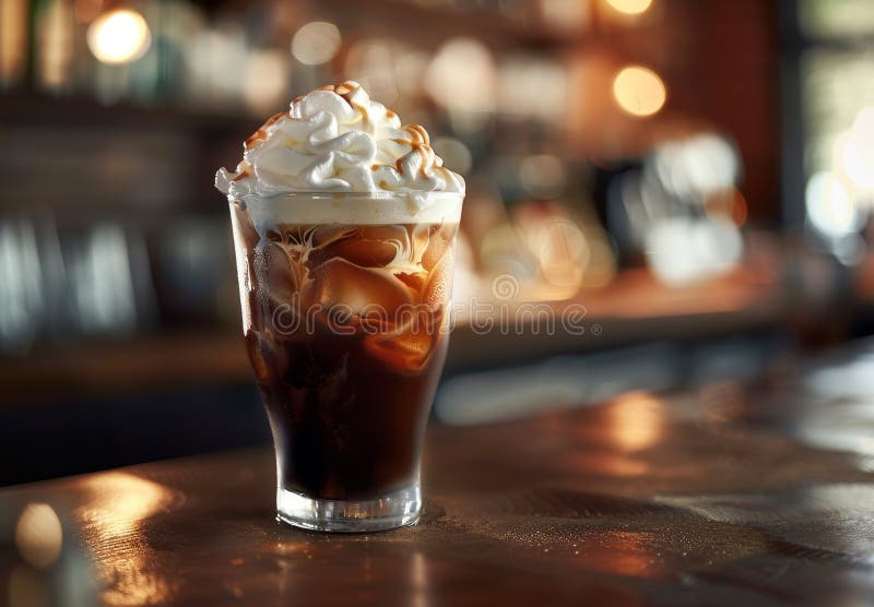 Iced Coffee with Whipped Cream on a Cafe Table Stock Illustration ...