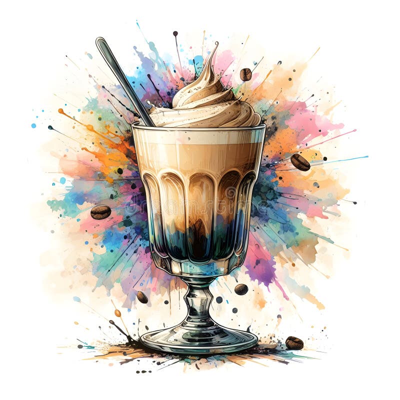 Iced Coffee with Whipped Cream Exploding with Colorful Splashes and ...