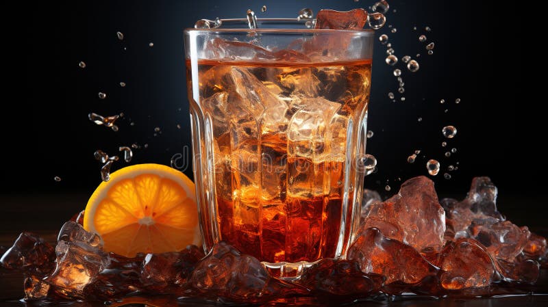 An Iced Coke with Splashing Liquid Shimmering Lights in Background ...