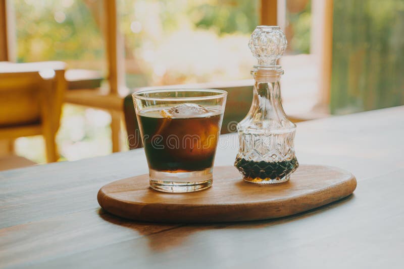 Iced Cold Brew Coffee on Wood Tray Stock Image - Image of barista ...