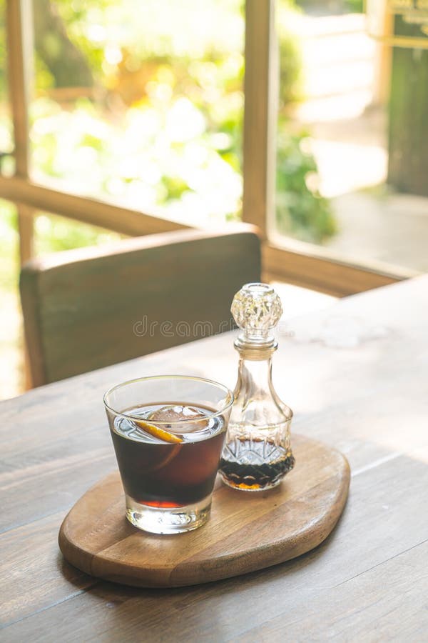 Iced Cold Brew Coffee on Wood Tray Stock Photo - Image of black, coffee ...