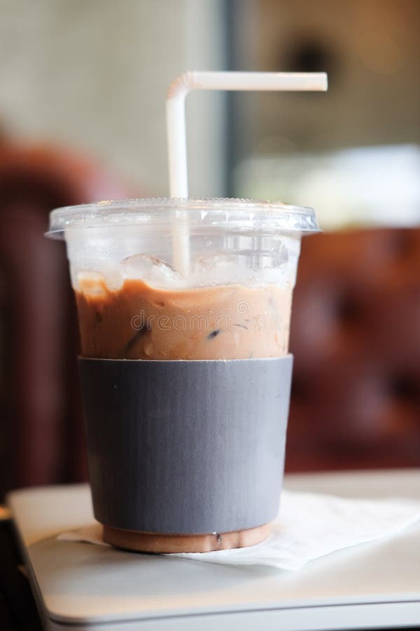 Iced Cold Mocha Coffee with Paper Cup Holder Stock Photo - Image of ...