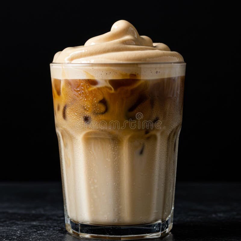 Iced Dalgona Coffee with Creamy Whipped Topping in Glass Stock ...