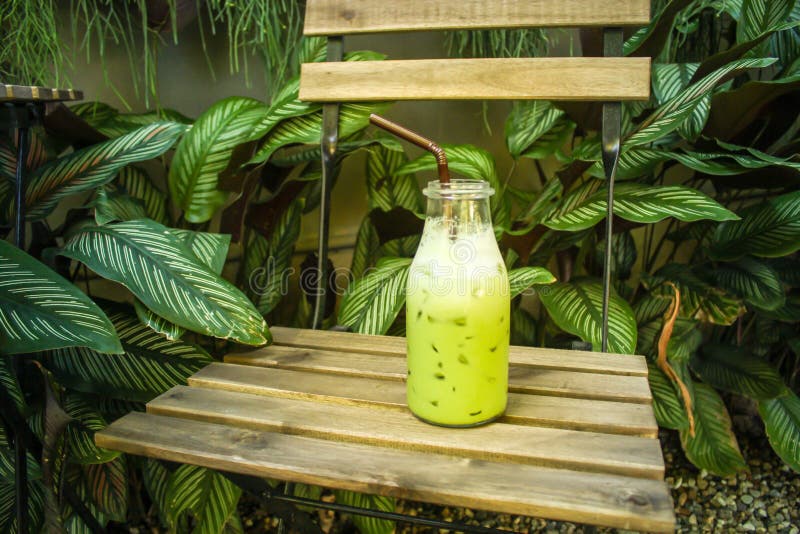 Iced green tea on chair stock image. Image of table, natural - 64140697