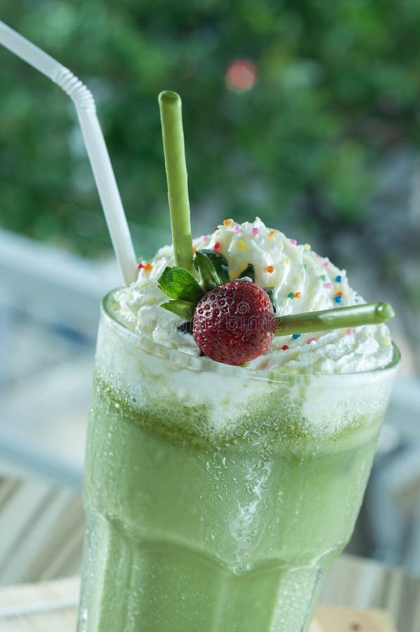 Iced Green Tea with Creamy Float Stock Photo - Image of ingredient ...