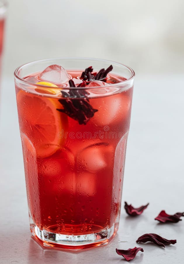 Iced Hibiscus Tea with Lemon and Ice Cubes Stock Illustration ...