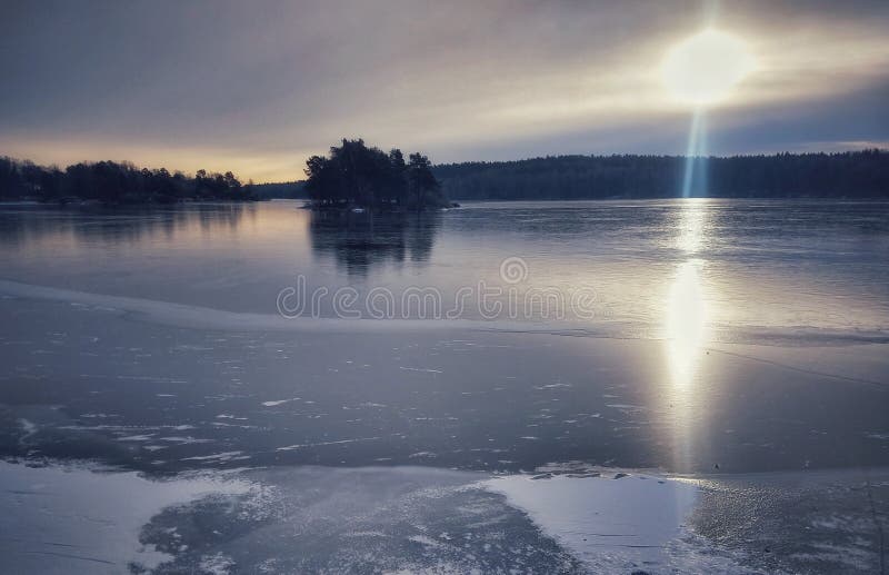 Iced lake stock image. Image of lake, cold, iced, sundown - 155441891