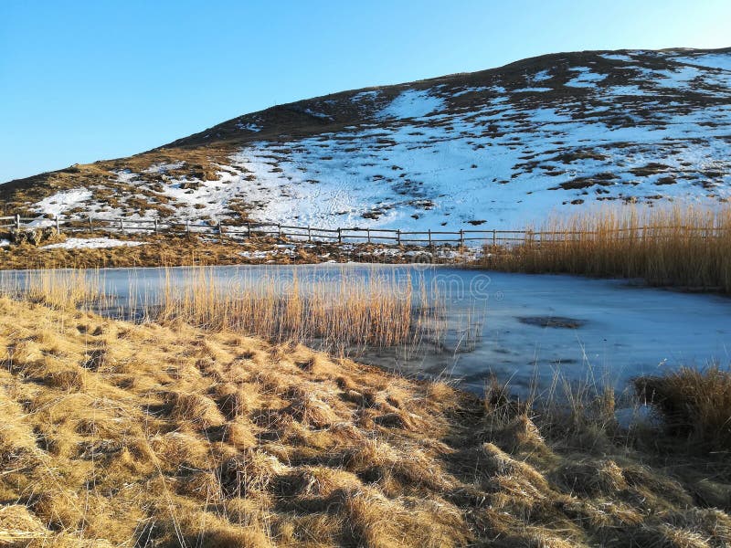Iced lake in the mountain stock photo. Image of snow - 144809948
