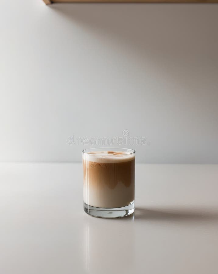 Iced Latte in Clear Glass on Light Kitchen Counter with Copy Space ...