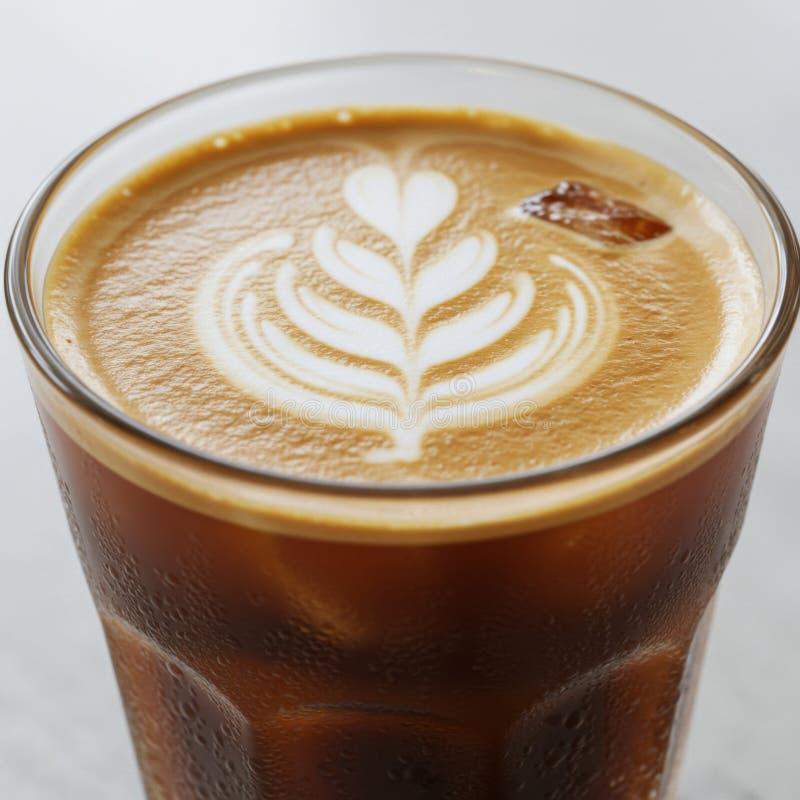 Iced Latte with Coffee Art in Glass Stock Illustration - Illustration ...