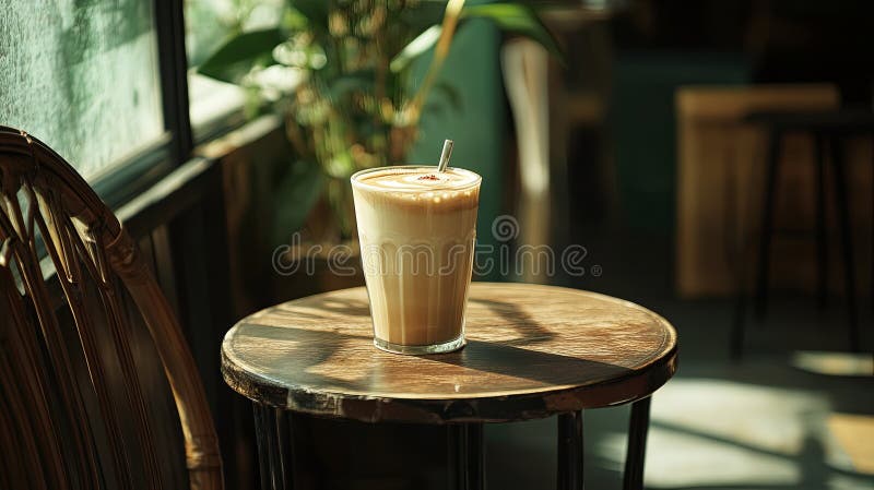 Iced Latte on a Small Caf Table with Soft Natural Lighting. Stock Image ...