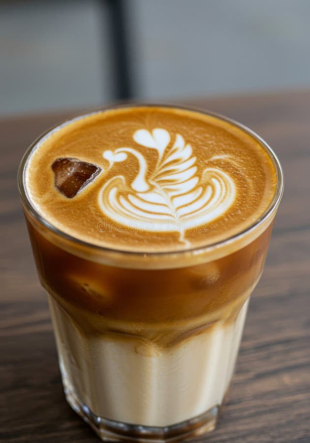 Iced Latte with Swan Latte Art in a Glass Stock Illustration ...