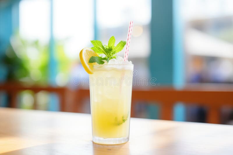 Iced Lemonade with Mint Leaves and a Striped Straw Stock Photo - Image ...