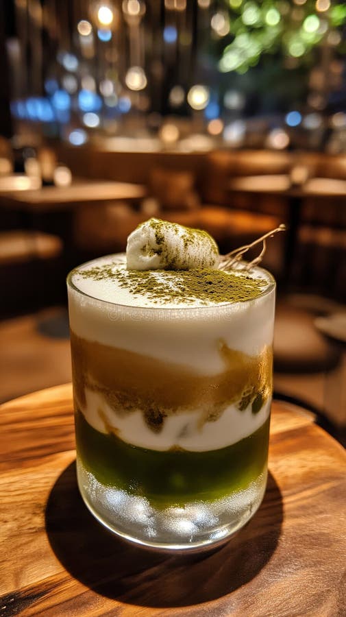 Iced matcha with foam. stock photo. Image of wooden - 386813636