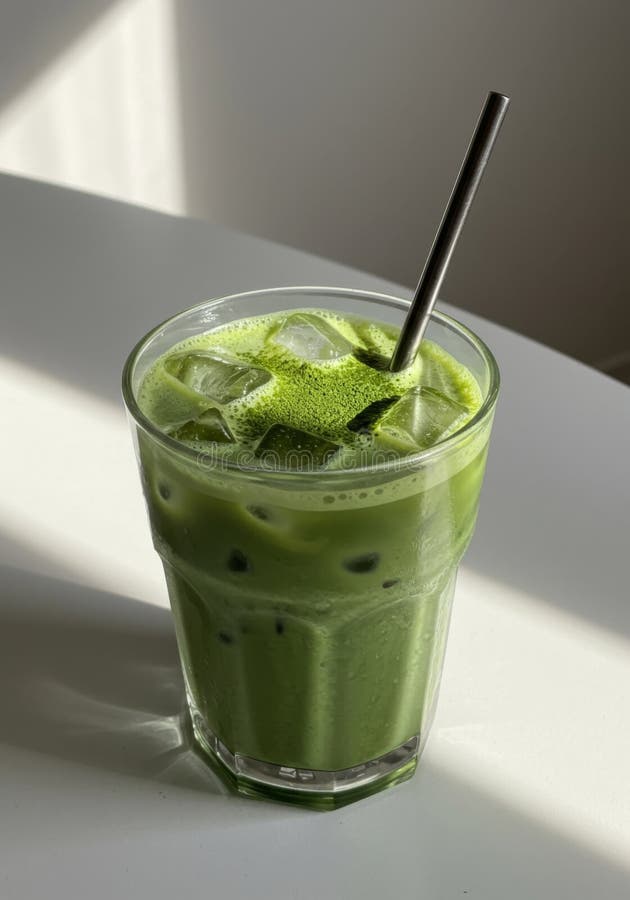 Iced Matcha Green Tea Drink in Glass with Ice Cubes Stock Illustration ...