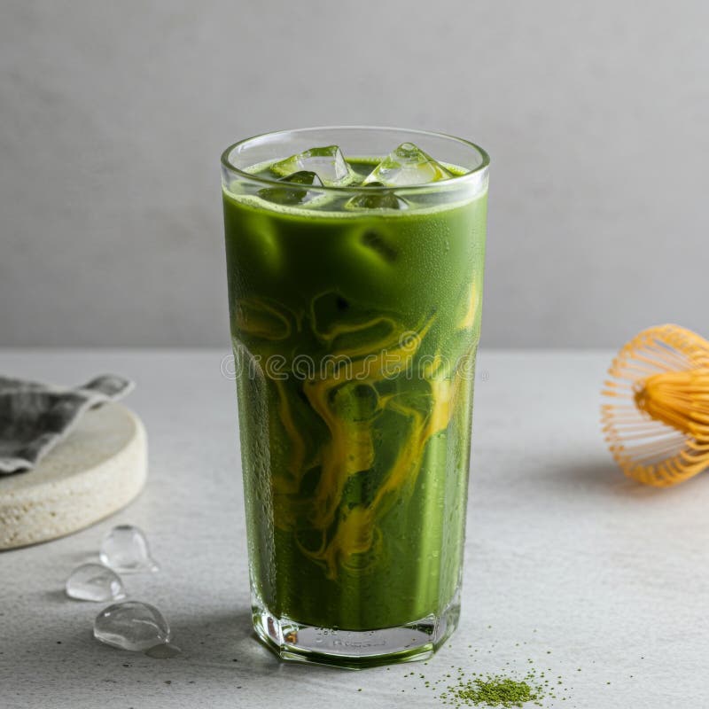 Iced Matcha Green Tea Drink in Tall Glass Stock Illustration ...