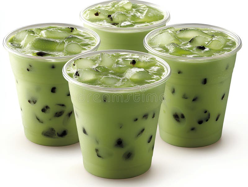 Iced Matcha Green Tea in Plastic Cups. Stock Image - Image of produce ...