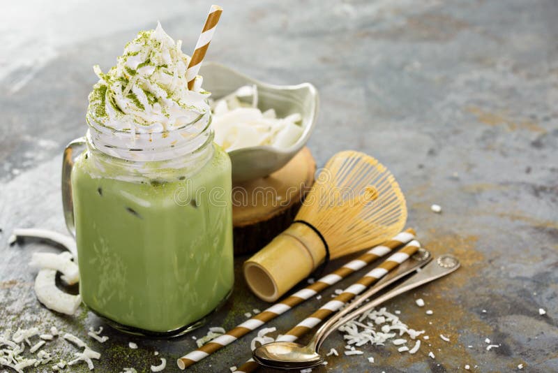Iced Matcha Latte with Coconut Cream Stock Photo - Image of frappe ...