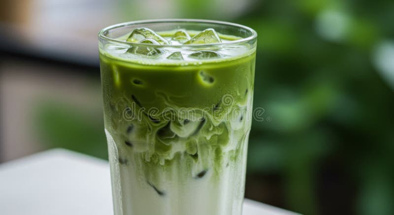 Iced Matcha Latte in Glass with Creamy Texture Stock Illustration ...