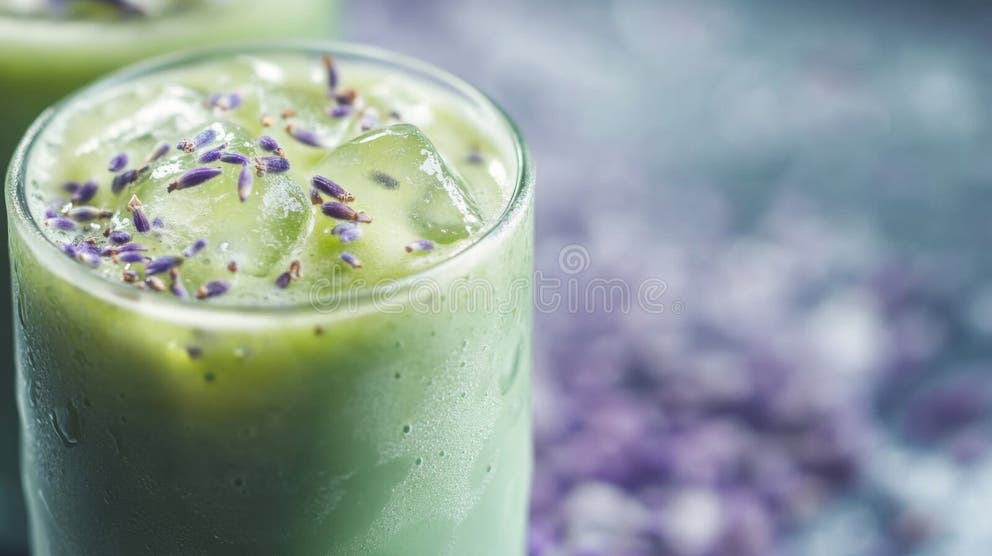 Iced Matcha Latte with Lavender Garnish Stock Illustration ...
