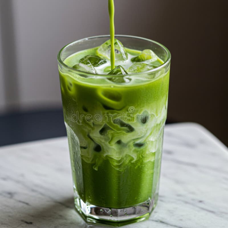 Iced Matcha Latte with Milk and Ice Cubes Stock Illustration ...