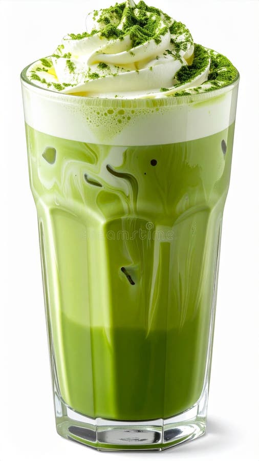 Iced Matcha Latte with Whipped Cream Stock Illustration - Illustration ...