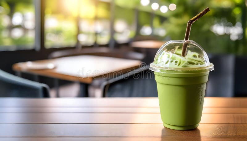 Iced Matcha Tea for Summer Drink in a Cafe with Copy Space for Text ...