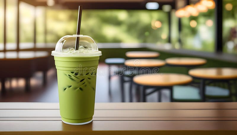 Iced Matcha Tea for Summer Drink in a Cafe with Copy Space for Text ...