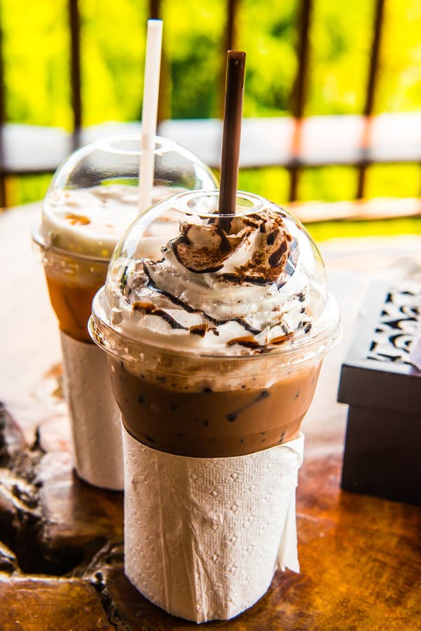 Iced Milk Tea and Iced Cocoa in Plastic Glass Stock Image - Image of ...