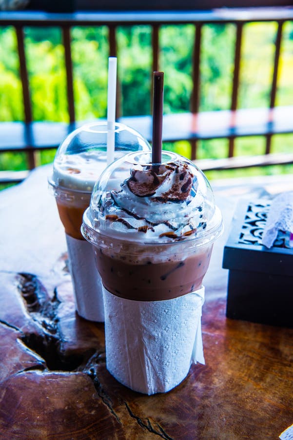 Iced Milk Tea and Iced Cocoa in Plastic Glass Stock Photo - Image of ...