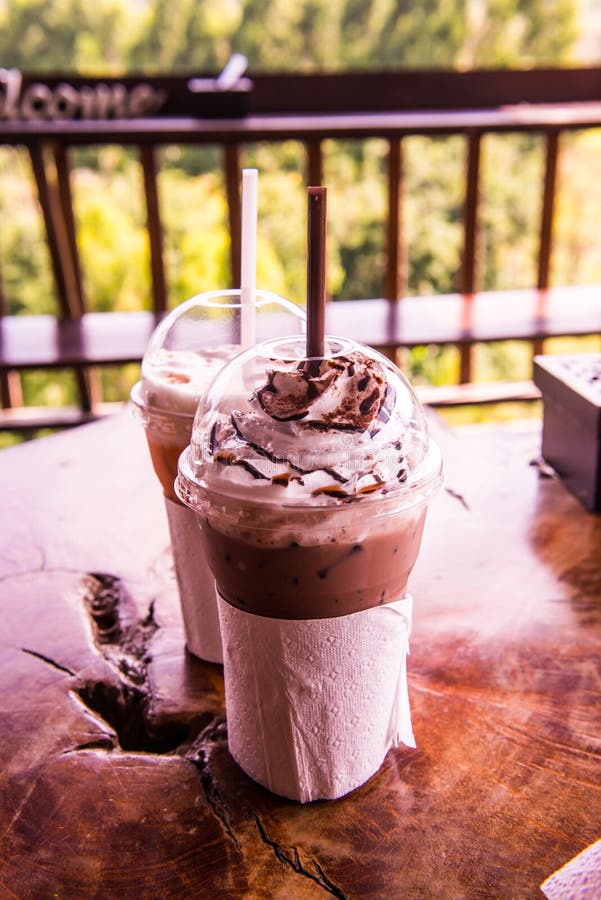 Iced Milk Tea and Iced Cocoa in Plastic Glass Stock Image - Image of ...