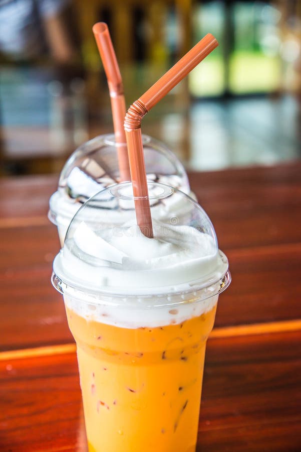 Iced Milk Tea in Plastic Cup Stock Photo - Image of delicious, iced ...